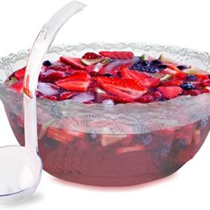 S.G Premium Quality Plastic Punch Bowl with Ladle - 2 Gallon Punch Bowl with Ladle - Embroidered Design 8 Quart large Serving Bowl with 5 oz Plastic Serving Ladle/Spoon for Parties, Holidays, and more