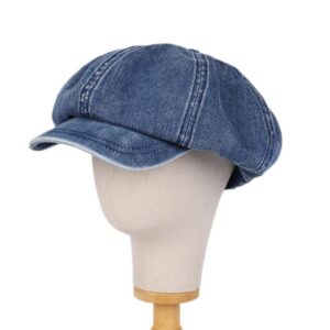 Unisex Japanese Oversized Denim Cotton Newsboy Hats Vintage Unisex Paperboy Painter Beret Cap Dark Blue