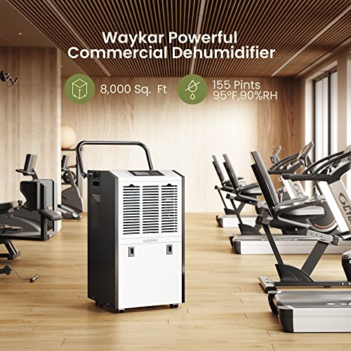 Waykar 155 Pints Large Commercial Dehumidifier with Drain Hose and Water Tank, Industrial Dehumidifier in Large Space up to 8000 Sq. Ft for Home, Basements, Whole House, Library, 5-Year Warranty