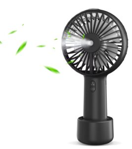 portable hand held misting fan, small personal usb rechargeable battery operated spray fan mister with 20ml water tank mist lash fan quiet 3 speed strong cooling wind for travel office outdoors black