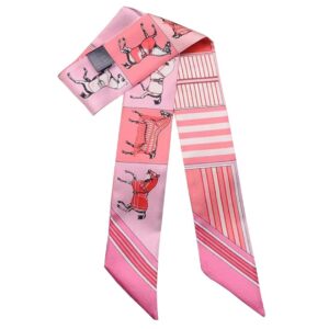 JERLA 100% Mulberry silk Scarf Bag scarf Head Hair Ribbon Handbag Handle wrap Tie Bundle Scarf Neckerchief Scarf for women (Horse pink)