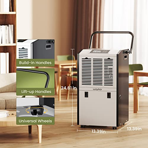 Waykar 155 Pints Large Commercial Dehumidifier with Drain Hose and Water Tank, Industrial Dehumidifier in Large Space up to 8000 Sq. Ft for Home, Basements, Whole House, Library, 5-Year Warranty