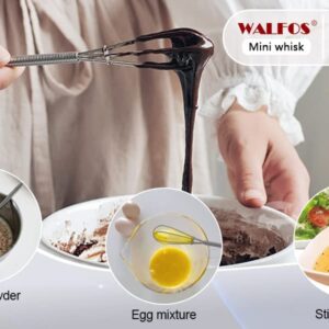 Walfos Mini Whisk,Non-Rust Whisk,304 Stainless steel Small Whisk.Heat Resistant 450℉.6+8Inch Tiny whisk Nice for Whisking, Blending Ingredients, Beating, Mixing Sauces (Silver)