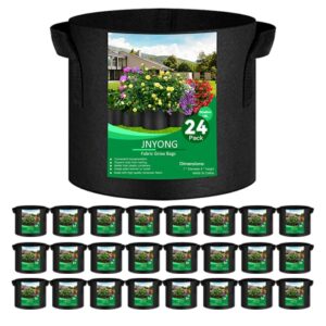 JNYONG 24-Pack 5 Gallon Thickened Non-Woven Grow Bags, Aeration Fabric Pots with Handles