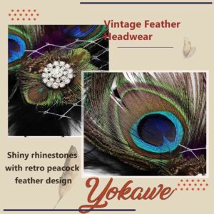 Yokawe Peacock Feather Hair Clip Peacock Fascinator with Rhinestone 1920s Flapper Fascinator Wedding Dance Party Hair Accessories for Women