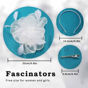 Yokawe Fascinators Hat for Women Tea Party Hats Ribbons Feathers Headband Kentucky Derby Hair Clip for Cocktail Wedding (White)