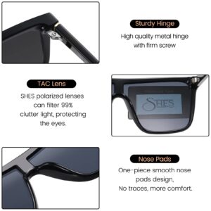 SHES Oversized Square Sunglasses for Women Flat Top Shield Shades Trendy Big Siamese Lenses SH1008