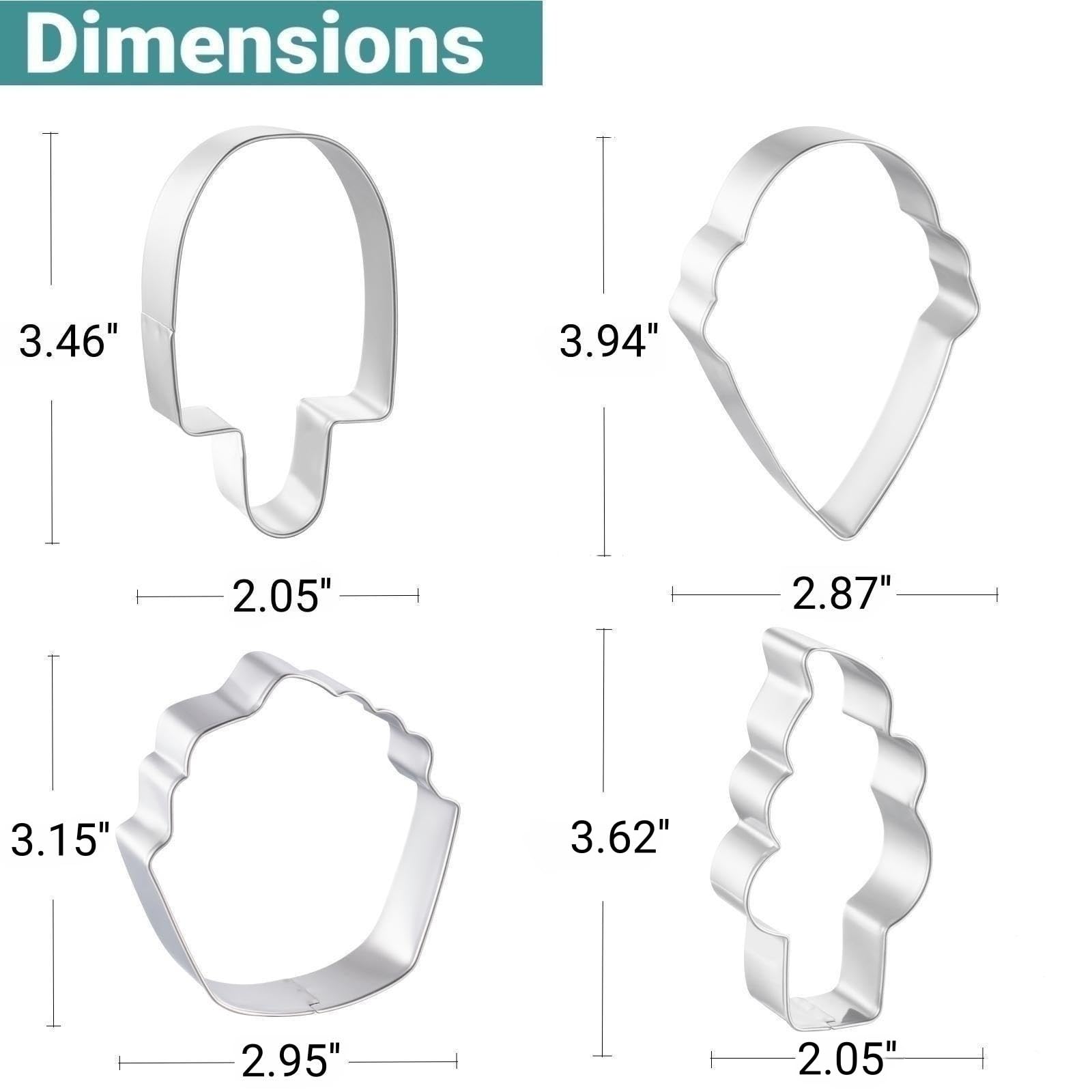 JOB JOL Cookie Cutters 4 PCS, Summer Cookie Cutters, 3'' to 4'', Ice Cream, Popsicle, Cupcake