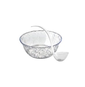 s.g premium quality plastic punch bowl with ladle - 2 gallon punch bowl with ladle - embroidered design 8 quart large serving bowl with 5 oz plastic serving ladle/spoon for parties, holidays, and more