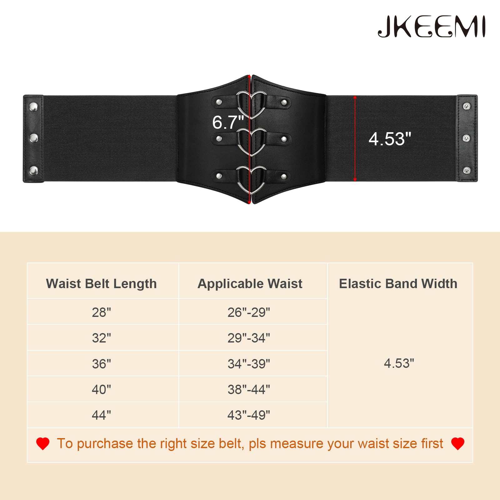 JKEEMI Women Corset Belt Metal O-Ring Heart-Ring Wide Elastic Waspie Waist Belt for Daily Cosplay Halloween Costumes