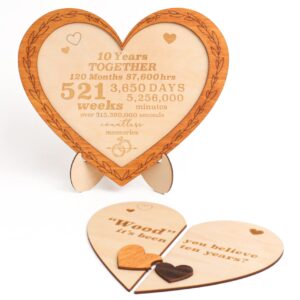 stofinity 10 year anniversary wood gifts for her him - 10th wedding gifts anniversary for husband wife, anniversary for married couple, wood heart plaque decoration ideas