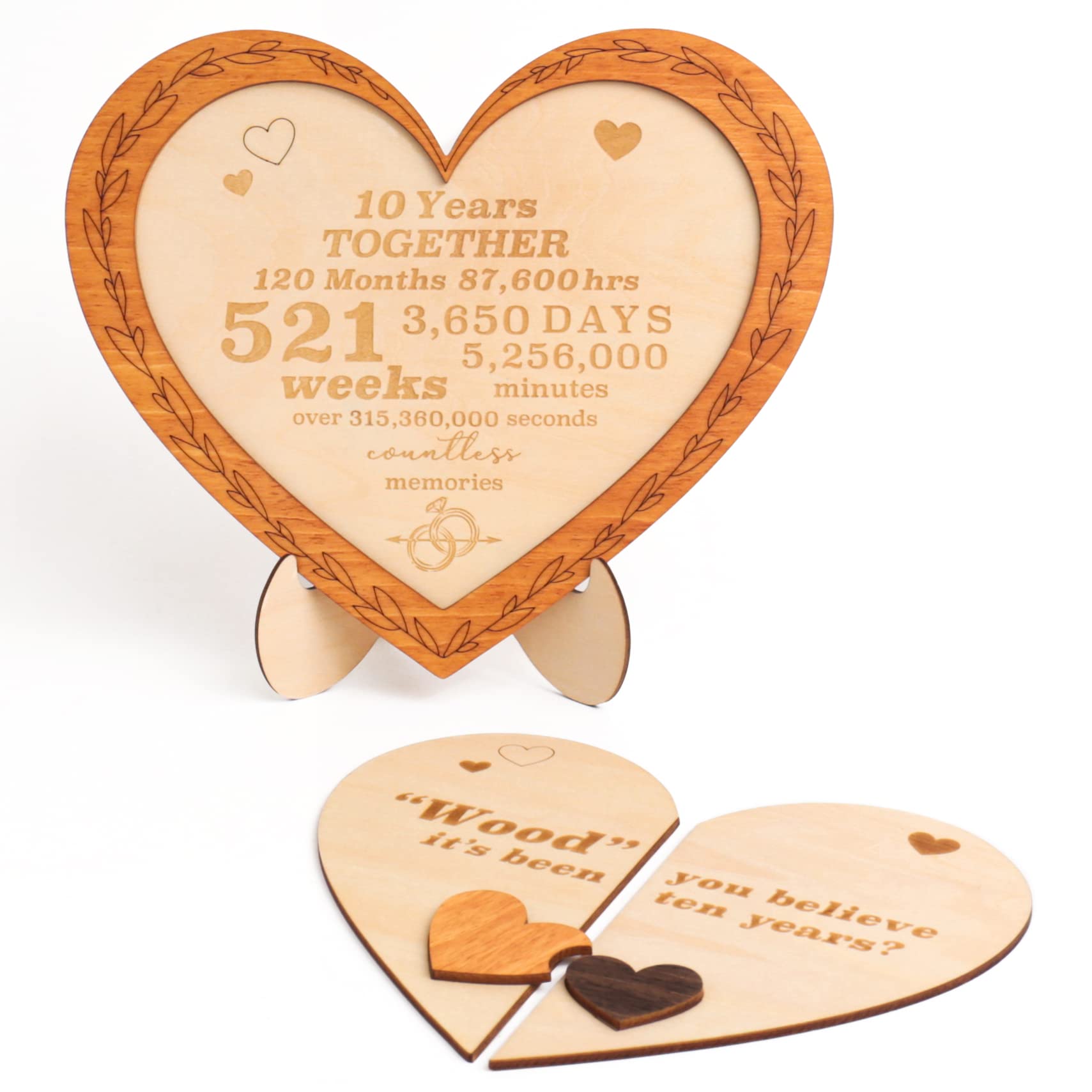 STOFINITY 10 Year Anniversary Wood Gifts for Her Him - 10th Wedding Gifts Anniversary for Husband Wife, Anniversary for Married Couple, Wood Heart Plaque Decoration Ideas