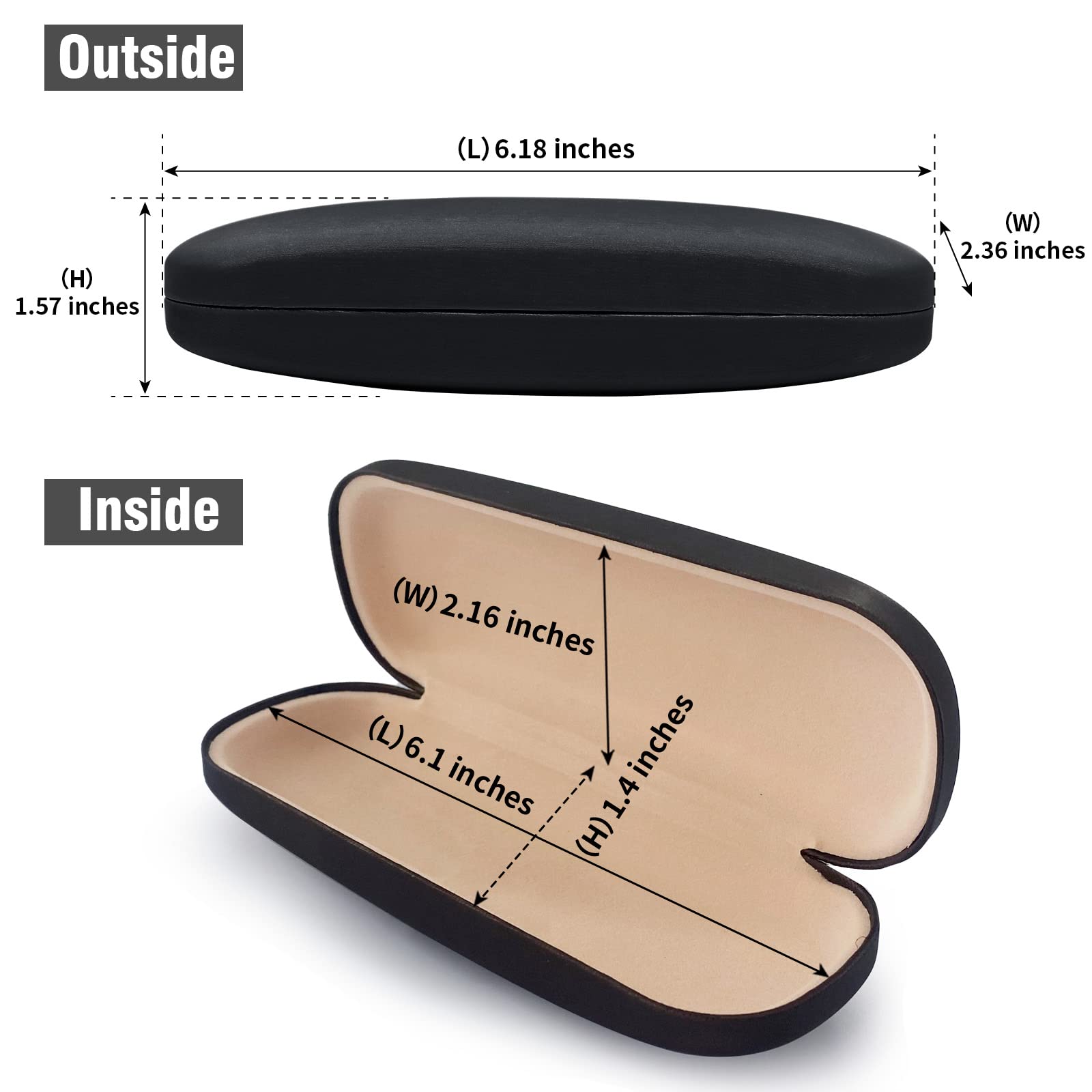 Marvolia Glasses Case Hard Shell - PU Leather Eyeglass Case Eyeglasses Case for Sunglasses Eye Glasses Case with Cleaning Cloth for Men Women - Black