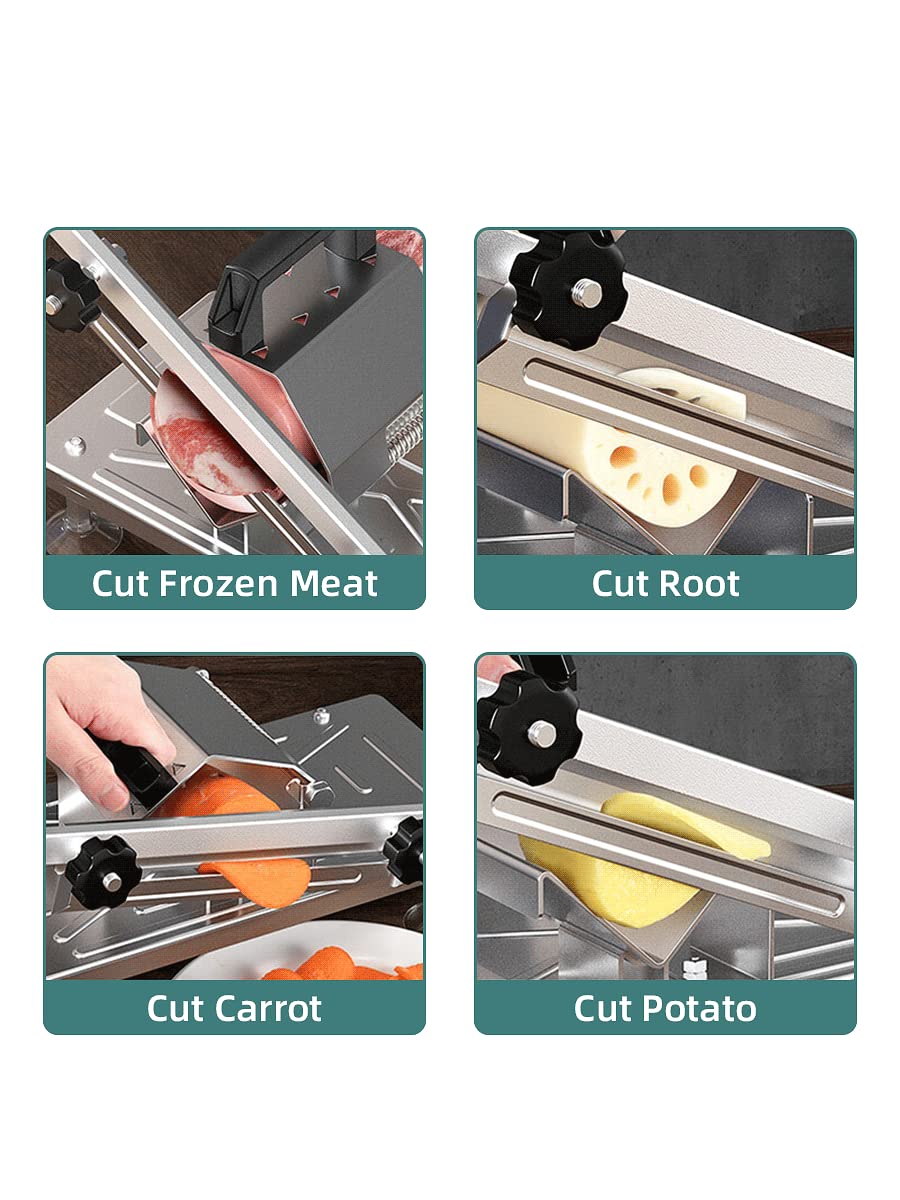 Koconic Stainless Steel Food Slicer,Manual Frozen Meat Slicer Beef and Mutton Roll Meat Cleavers Machine for Home Cooking of BBQ Hot Pot