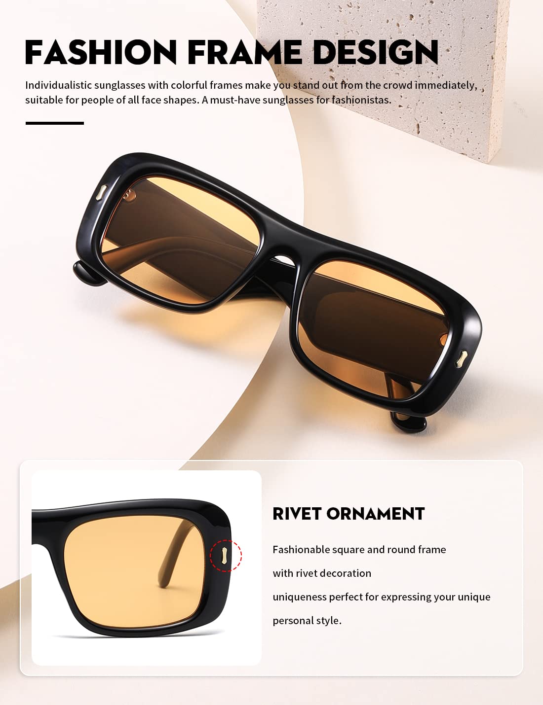 TIANYESY Y2K Sunglasses for Women Men Fashion Visor Sun Glasses Stylish Square Designer Shades (Yellow)