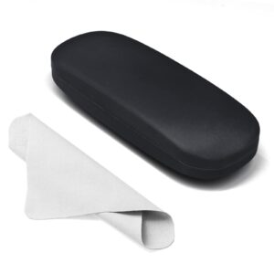 marvolia glasses case hard shell - pu leather eyeglass case eyeglasses case for sunglasses eye glasses case with cleaning cloth for men women - black