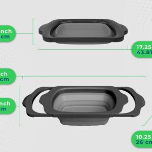 XL Large Kitchen Strainer by Comfify - Collapsible Silicone Over-The-Sink Colander with Extendable Handles - Use with Pasta, Fruit, Berries & Veggie - 6 Quart - Gray