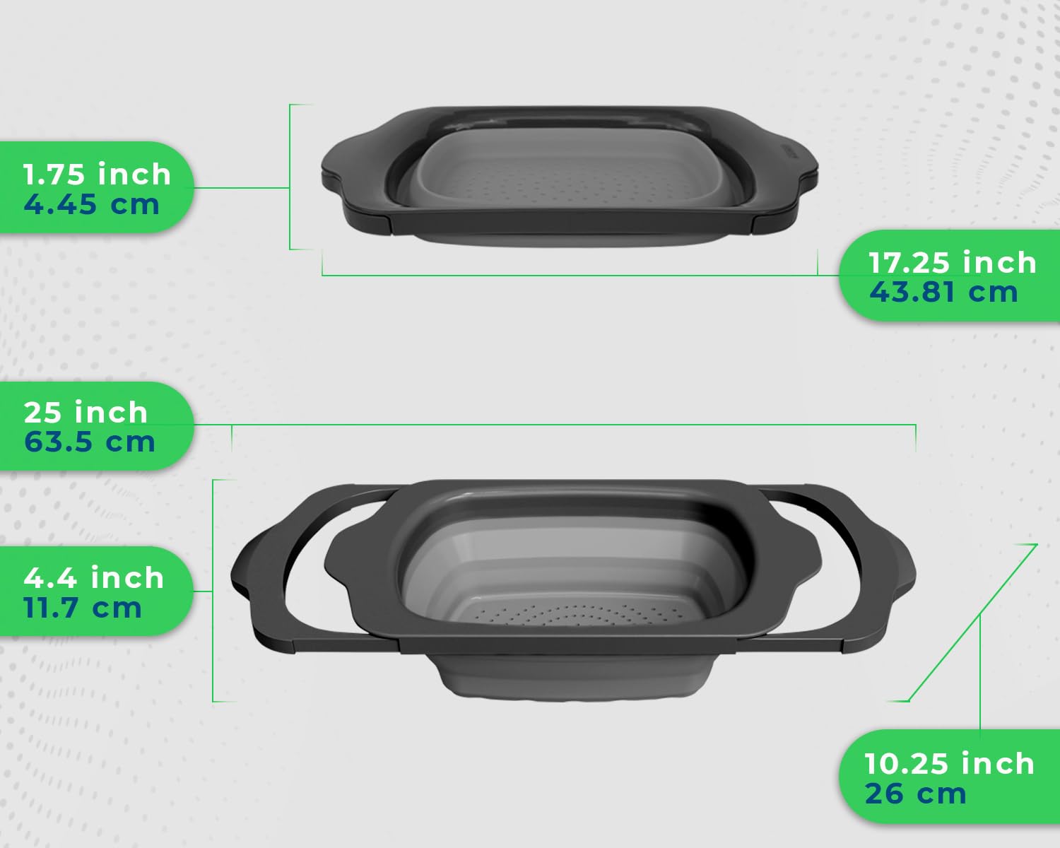 XL Large Kitchen Strainer by Comfify - Collapsible Silicone Over-The-Sink Colander with Extendable Handles - Use with Pasta, Fruit, Berries & Veggie - 6 Quart - Gray