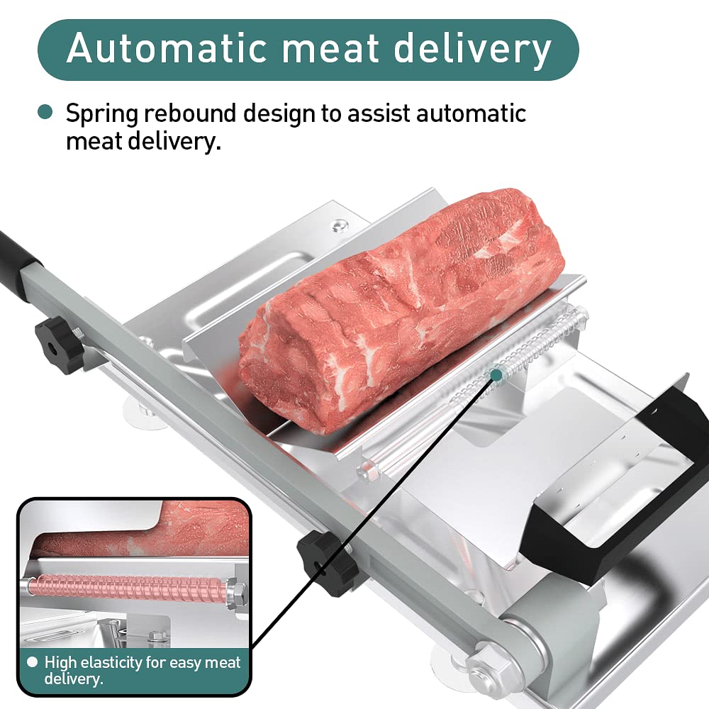 Koconic Stainless Steel Food Slicer,Manual Frozen Meat Slicer Beef and Mutton Roll Meat Cleavers Machine for Home Cooking of BBQ Hot Pot