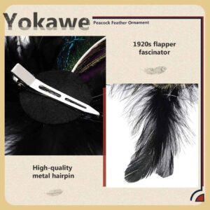 Yokawe Peacock Feather Hair Clip Peacock Fascinator with Rhinestone 1920s Flapper Fascinator Wedding Dance Party Hair Accessories for Women