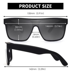 GLINDAR Oversized Square Polarized Sunglasses for Men Women, One Piece Recycled Shield Shades UV400 Protection Black