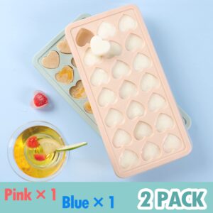 2 Pack Heart Shpaed Ice Cube Trays with Lids, Heart ice Molds, 42 Holes Silicone Heart Ice Cube Molds for Whiskey, Cocktail, Fun Shapes Ice Cubes, Chocolate, Candle, Candy, Jelly, Jello - with Lids