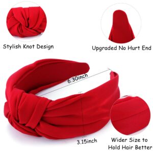 TOBATOBA Red Knotted Satin Silk Headband, Wide Non-Slip Top Knot Hair Accessory for Women