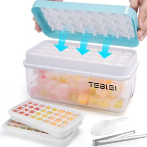 teblei ice cube tray with lid and bin, 64 pcs mini ice cube trays with scoop and tongs, ice maker for small freezer, kitchen gadgets and apartment essentials, easy-release & stackable