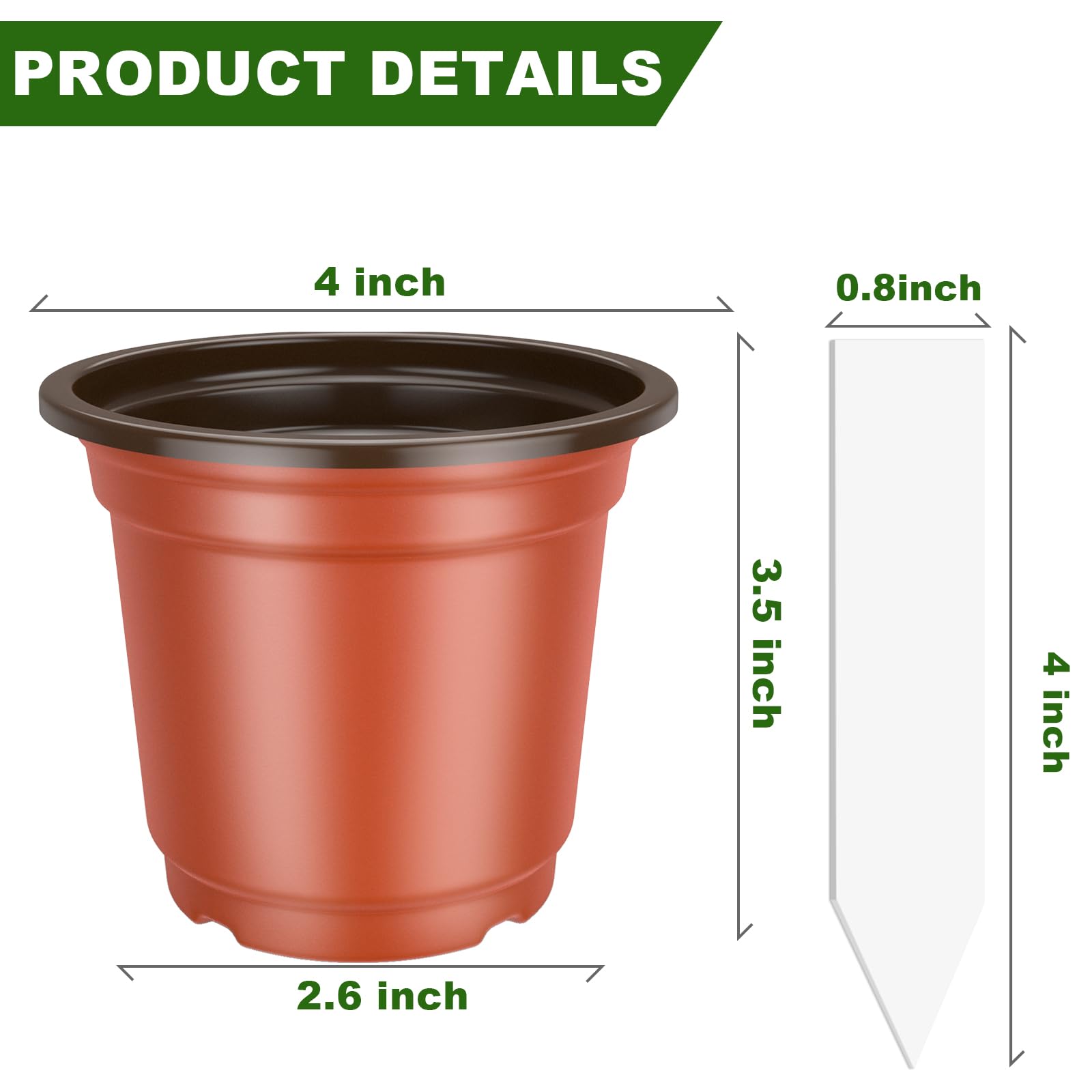 PEYOU Nursery Pots 100 Pack 4" Plant Pots with 100PCS Plant Labels, Upgrade Version Thicken 0.3mm Nursery Pots for Plants, Reusable Seed Starter Pots for Seedlings Transplanting