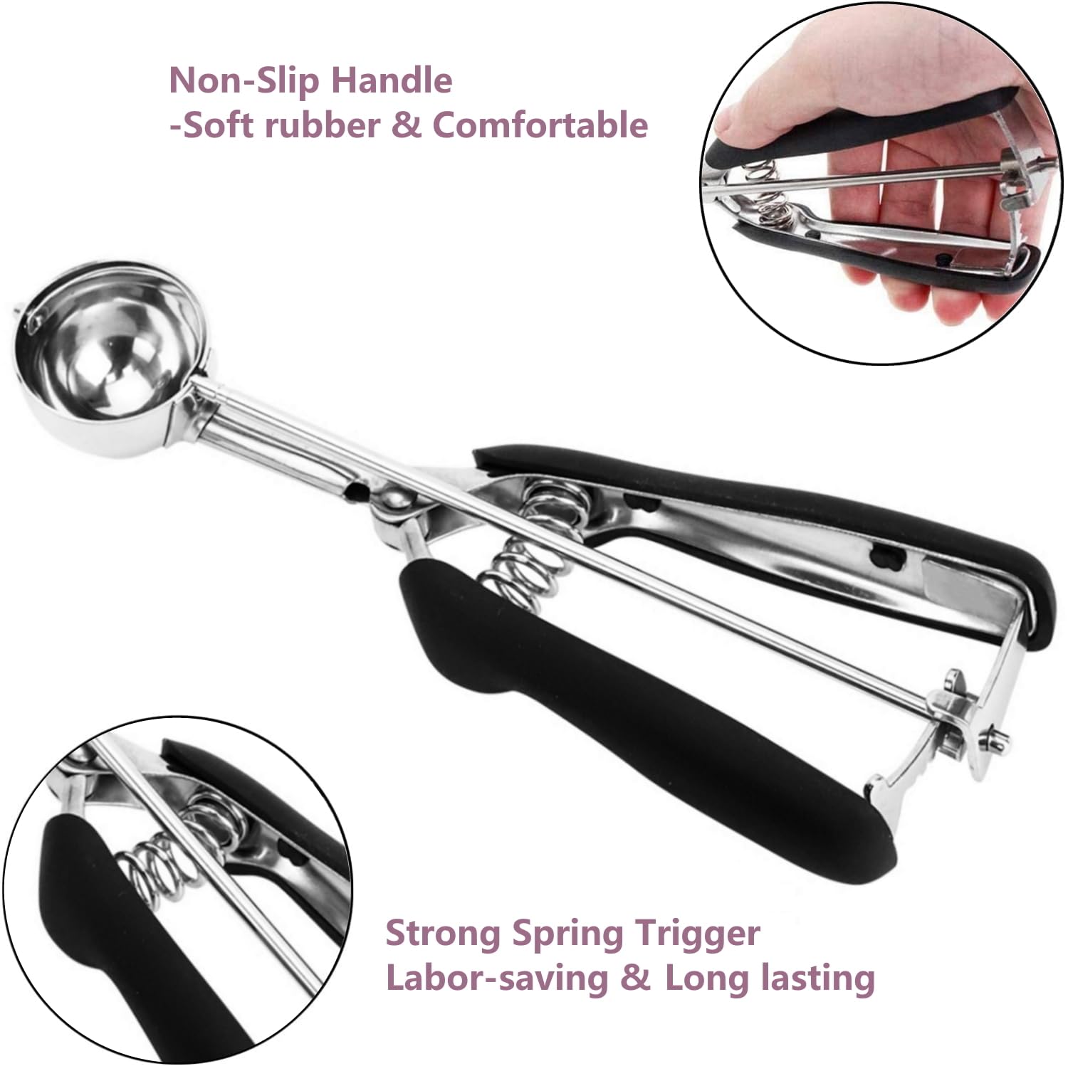 Ice Cream Scoop, 18/8 Stainless Steel Cookie Scoop, Cookie Scoops for Baking, 2 Tbsp/ 30 ml/ 1 oz Cookie Dough Scoop, Ice Cream Scooper with Trigger Release, Cookie Scooper for Baking, Cupcake Scoop