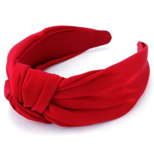 tobatoba red knotted satin silk headband, wide non-slip top knot hair accessory for women