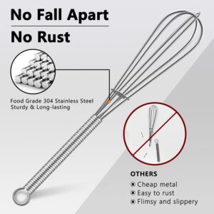 Walfos Mini Whisk,Non-Rust Whisk,304 Stainless steel Small Whisk.Heat Resistant 450℉.6+8Inch Tiny whisk Nice for Whisking, Blending Ingredients, Beating, Mixing Sauces (Silver)