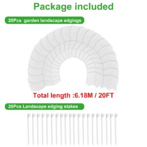 20Pcs Garden Edging Border Landscape Edging Lawn Garden Fence Edgings Decorative Landscape Border 20Ft Length Landscaping Edging with 20 Pcs Stakes for Lawn Garden Flower Bed Yard,Lawn Edging (White)