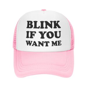 Piuuixe Blink IF You Want ME Funny Baseball Cap Trucker Hats Sports Hat Men Women Pink