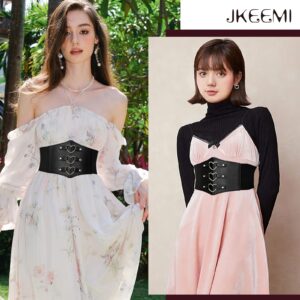 JKEEMI Women Corset Belt Metal O-Ring Heart-Ring Wide Elastic Waspie Waist Belt for Daily Cosplay Halloween Costumes