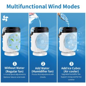 Portable Air Conditioners Fan, 4 Wind Speed Mini Ac Fan with 2 Cooling Spray, Screen Touch Control,Oscillating/Timer/Night Light, Personal Evaporative Air Cooler for Bedroom Home Office Study Desk