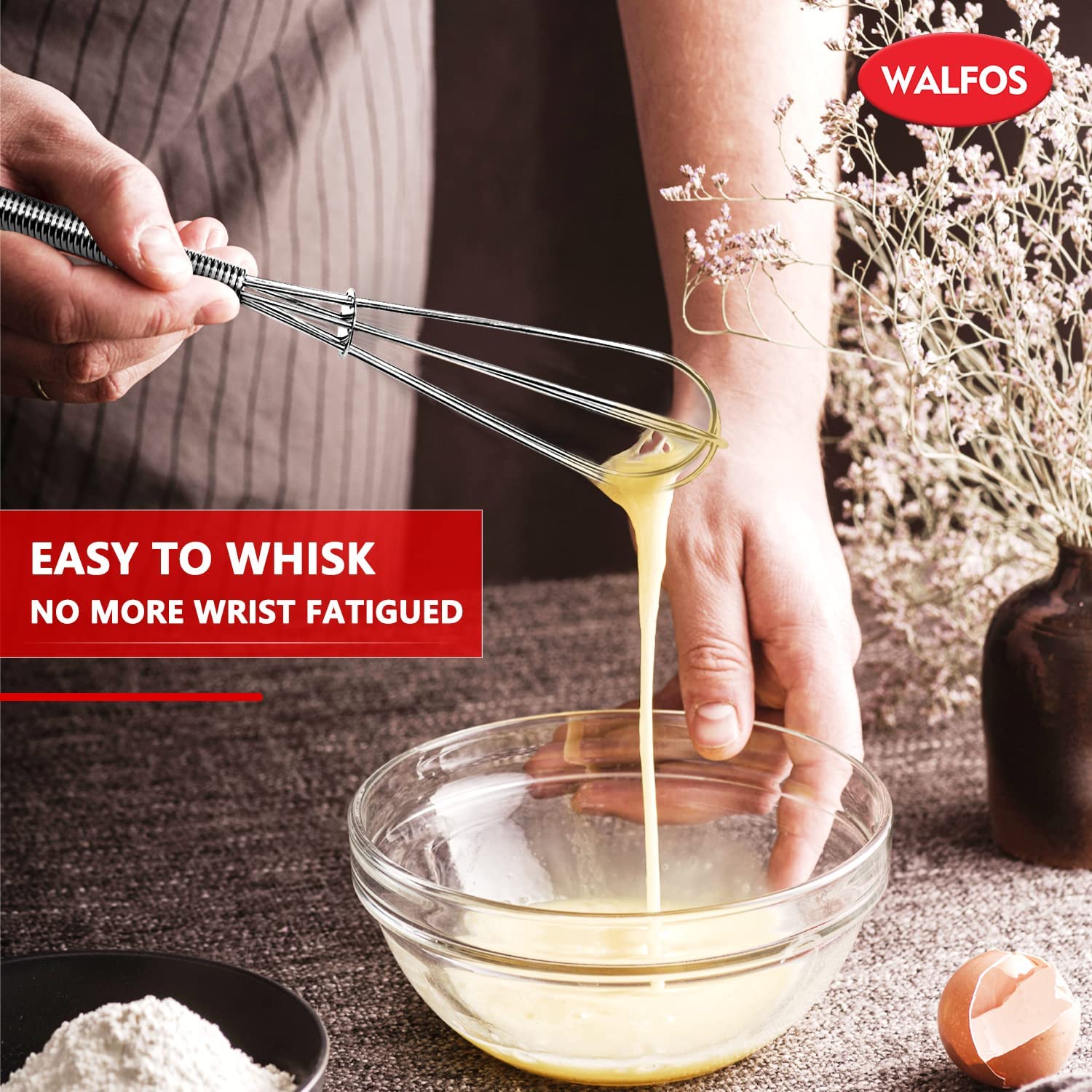 Walfos Mini Whisk,Non-Rust Whisk,304 Stainless steel Small Whisk.Heat Resistant 450℉.6+8Inch Tiny whisk Nice for Whisking, Blending Ingredients, Beating, Mixing Sauces (Silver)