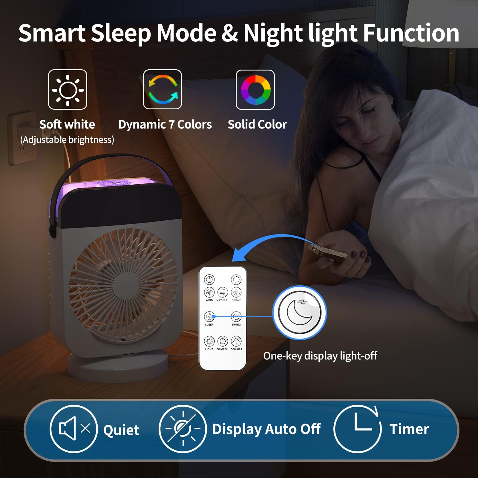 Portable Air Conditioners Fan, 4 Wind Speed Mini Ac Fan with 2 Cooling Spray, Screen Touch Control,Oscillating/Timer/Night Light, Personal Evaporative Air Cooler for Bedroom Home Office Study Desk