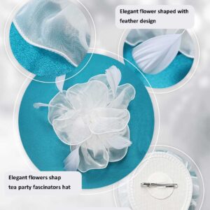 Yokawe Fascinators Hat for Women Tea Party Hats Ribbons Feathers Headband Kentucky Derby Hair Clip for Cocktail Wedding (White)