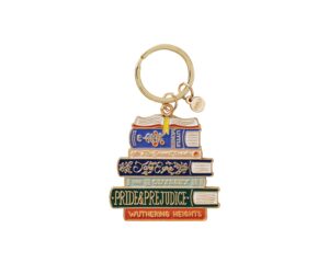 rifle paper co. book club enamel keychain - 1" brass keyring charm, polished enamel with a glossy finish, 2.4" l x 1.75" w, perfect for any book lover's keys