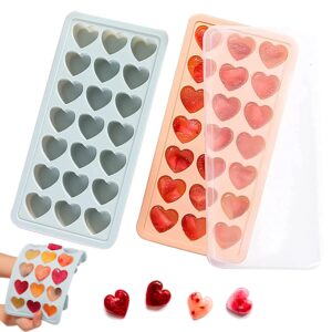 2 pack heart shpaed ice cube trays with lids, heart ice molds, 42 holes silicone heart ice cube molds for whiskey, cocktail, fun shapes ice cubes, chocolate, candle, candy, jelly, jello - with lids