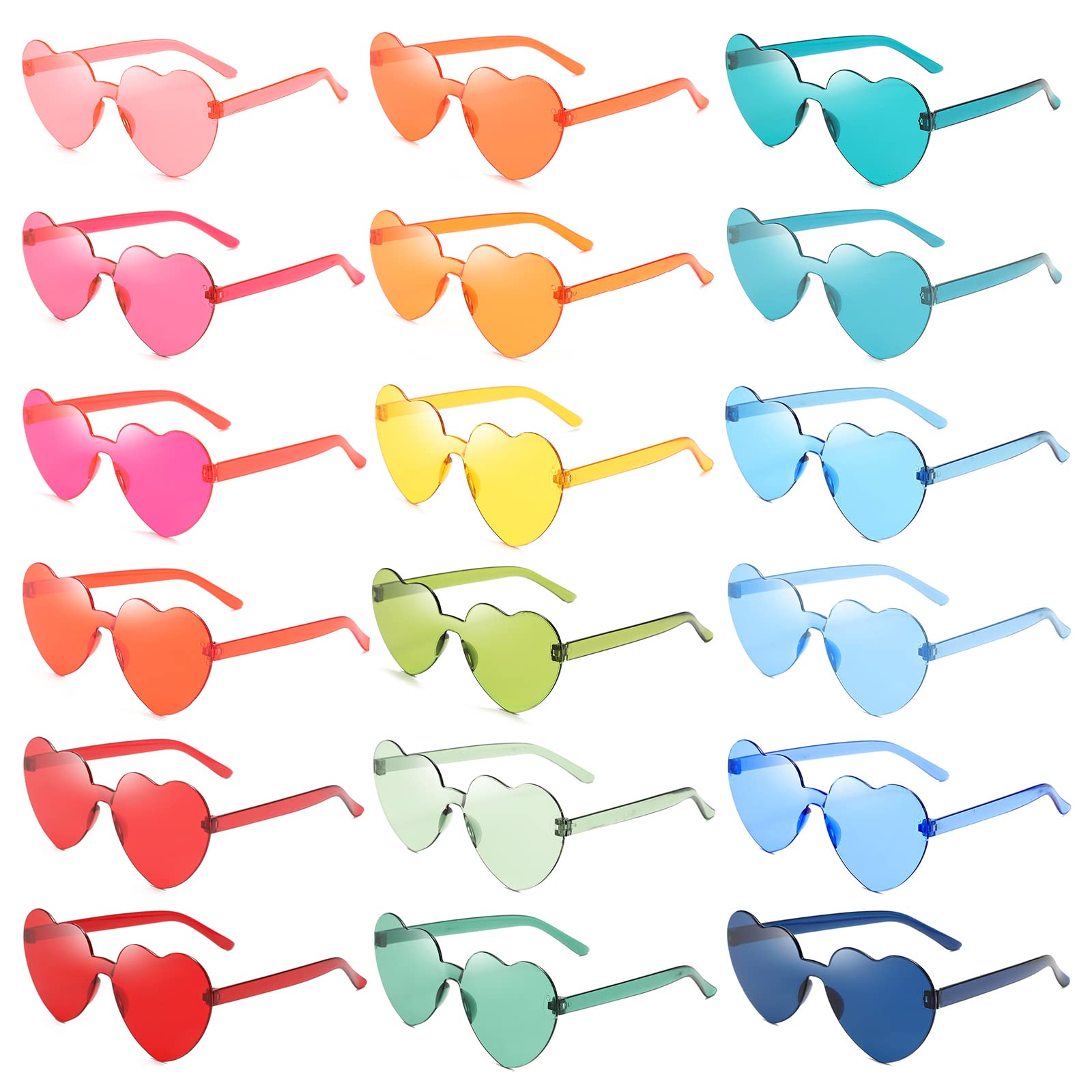 SUNOVELTIES 18 Heart Shape Rimless Sunglasses Transparent Candy Color Glasses Colorful Party Eyewear for Women