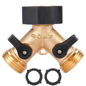 sanpaint garden hose splitter 2 way heavy duty, y connector brass garden hose adapter, hose bib splitter with 2 extra rubber washers