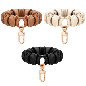 jadive 3 pcs scrunchie keychain wristlet bracelet keychain stretchy key ring wrist key chain hair tie for women gift(black, khaki, brown)