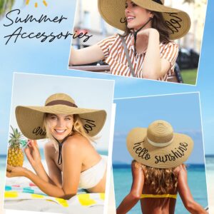 Floppy Beach Hats for Women, Foldable Wide Brim Sun Hat Embroidered Roll up Straw Hat - Vocation, Honeymoon, Travel Khaki