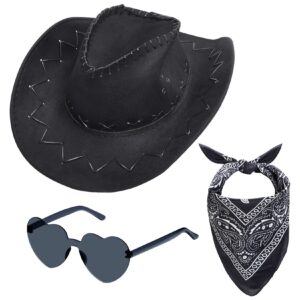 choyaxo western cowboy costume set including cowgirl hat heart shaped sunglasses and bandana for halloween，black