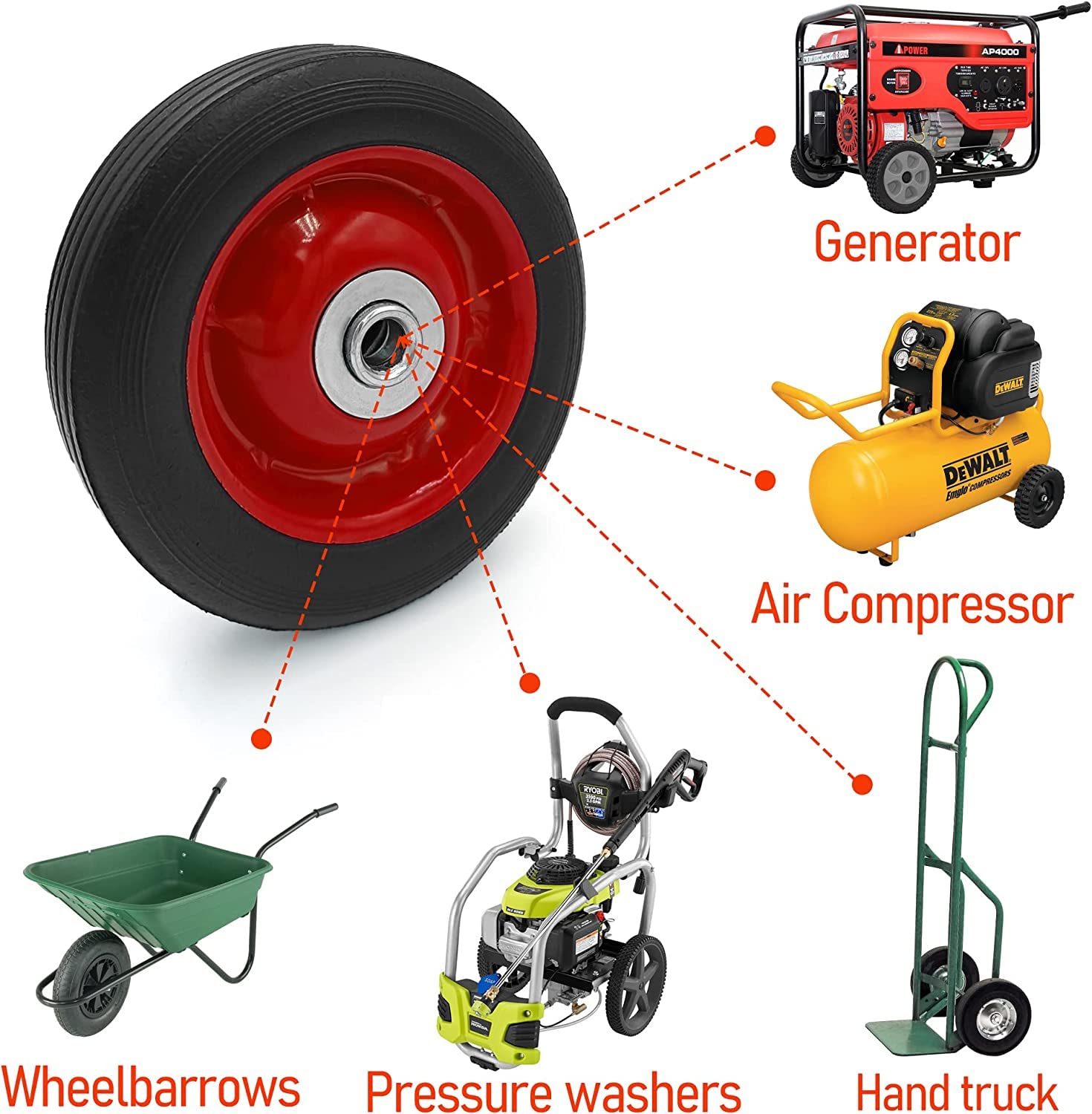 JDYYICZ 2 Pack 6" x 1.5",1/2" Axle, Premium Rubber Wheel with Ball Bearing, Hand Truck Wheel, Capacity up to 132 lbs