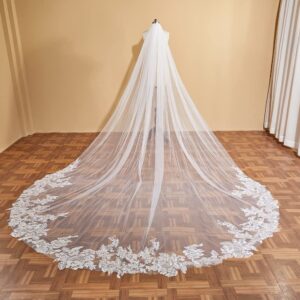 EllieWely 1 T Cathedral Length Sequin Lace Wedding Bridal Veil F22 Ivory