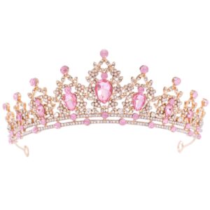 forseven crystal tiaras for women, wedding tiaras and crowns for women tiaras for girls birthday party princess crown hair accessories bride rhinestone headbands (gold+pink)