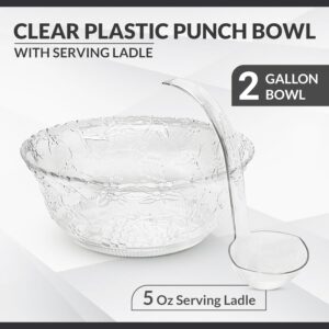 S.G Premium Quality Plastic Punch Bowl with Ladle - 2 Gallon Punch Bowl with Ladle - Embroidered Design 8 Quart large Serving Bowl with 5 oz Plastic Serving Ladle/Spoon for Parties, Holidays, and more